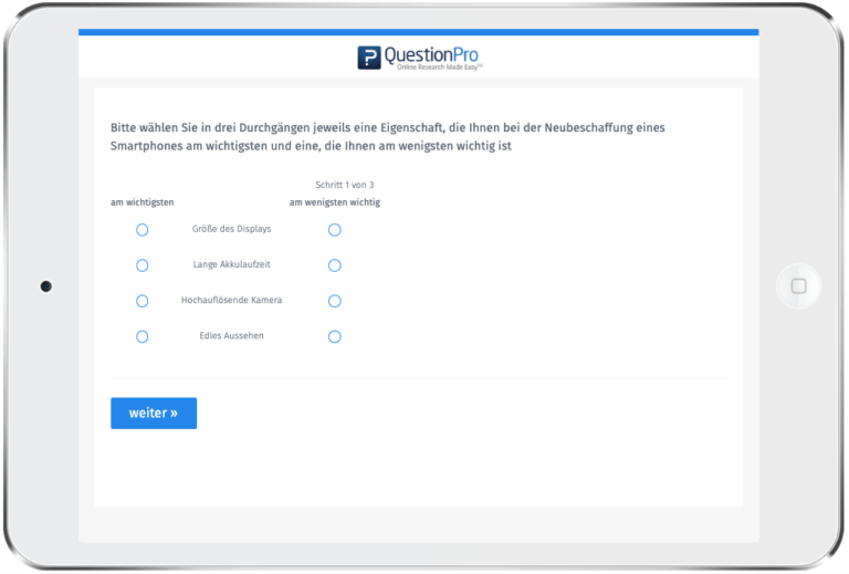 MaxDiff: Maximum Difference Scaling mit QuestionPro
