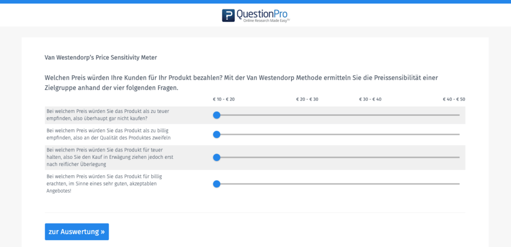 van Westendorp Price Sensitivity Meter - QuestionPro